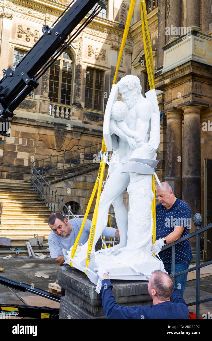 Installation of new marble sculptures Stock Photo - Alamy