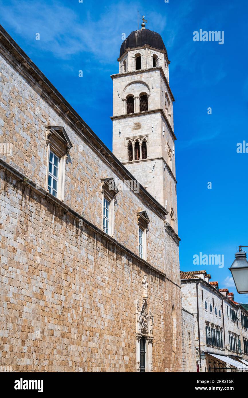 Church and bell tower of Franciscan Monastery on the Stradun (Placa) in ...