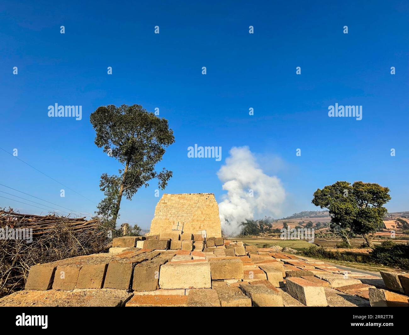 Madagascar, surroundings of Ambositra, brick making and firing Stock ...