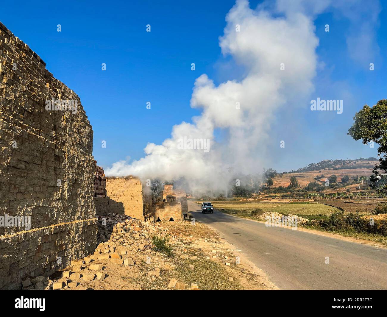 Madagascar, surroundings of Ambositra, brick making and firing Stock ...