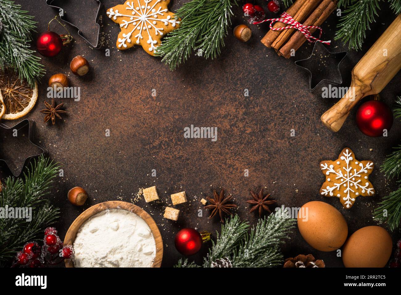 Christmas baking background at dark table Stock Photo - Alamy