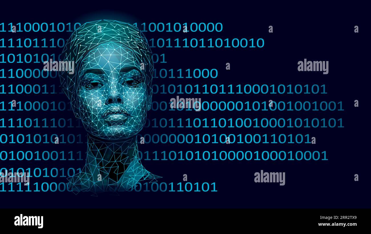 Low poly blue African woman portrait design. Female face young beauty ...