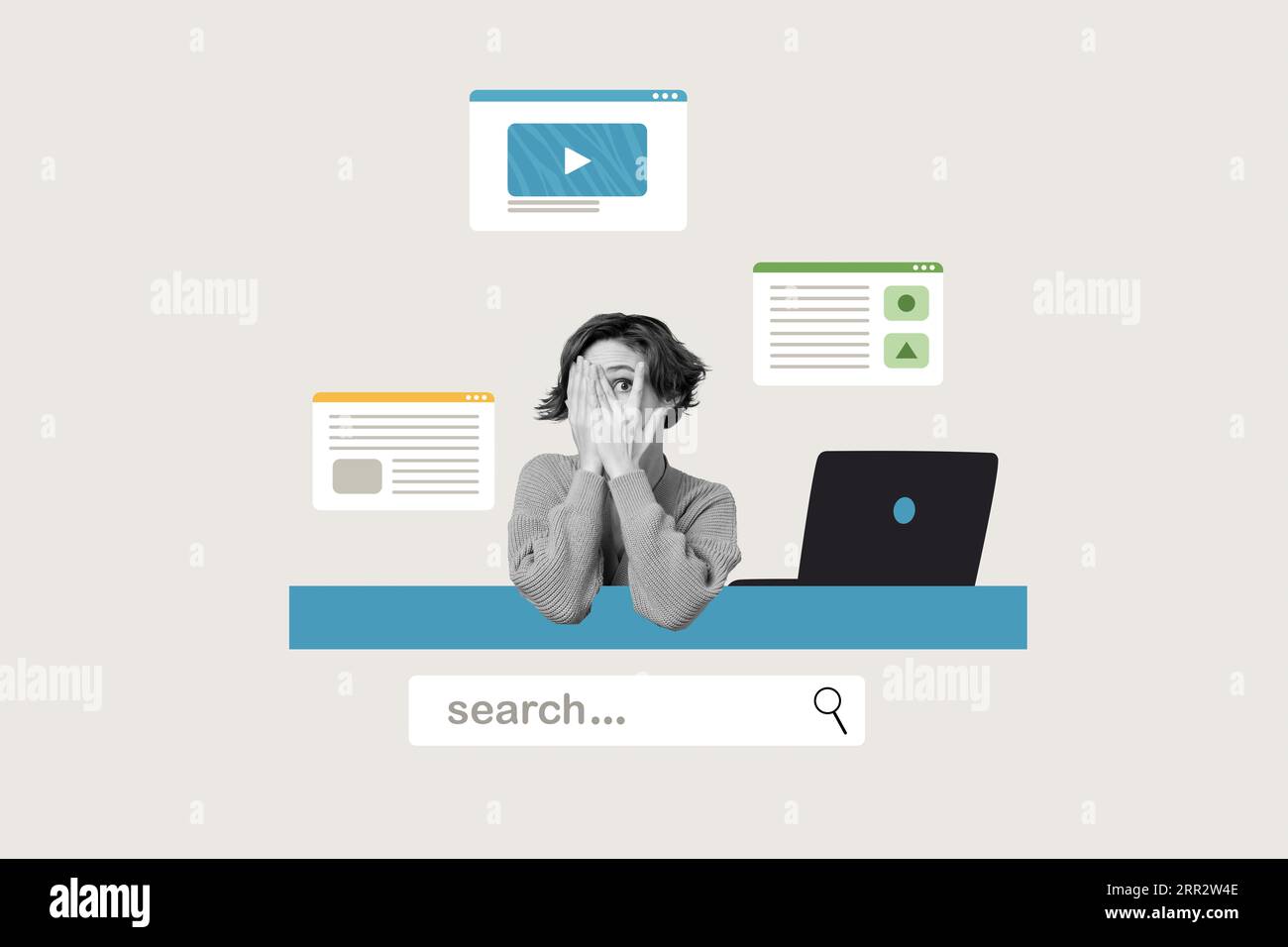 Picture image collage of funky pretty girl have fun hiding face ...