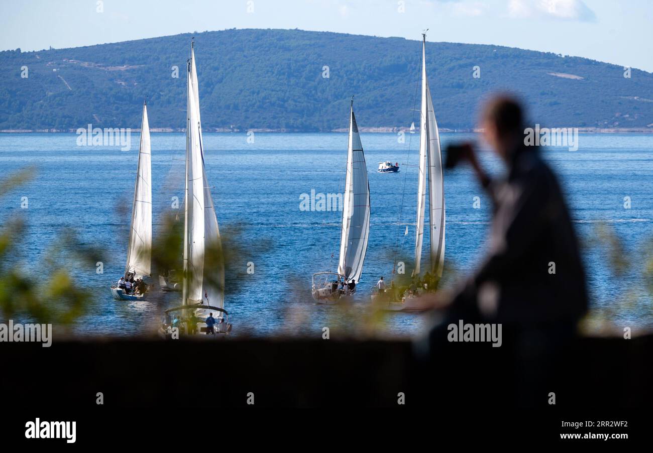 201017 -- SPLIT, Oct. 17, 2020 -- Sailboats are seen before the start ...