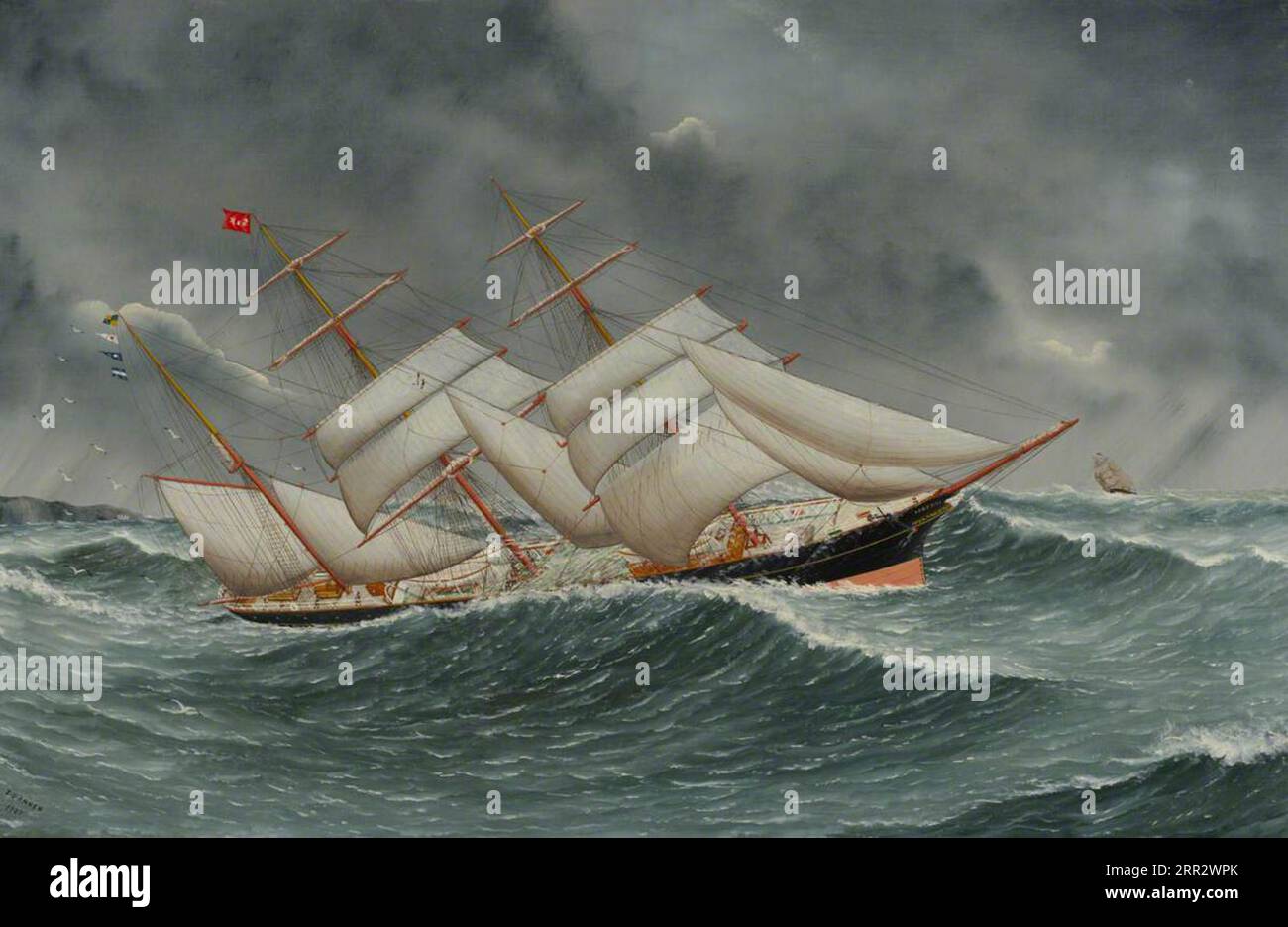 The barque ‘Camphill’ in a rough sea 1900 by John Fannen Stock Photo ...