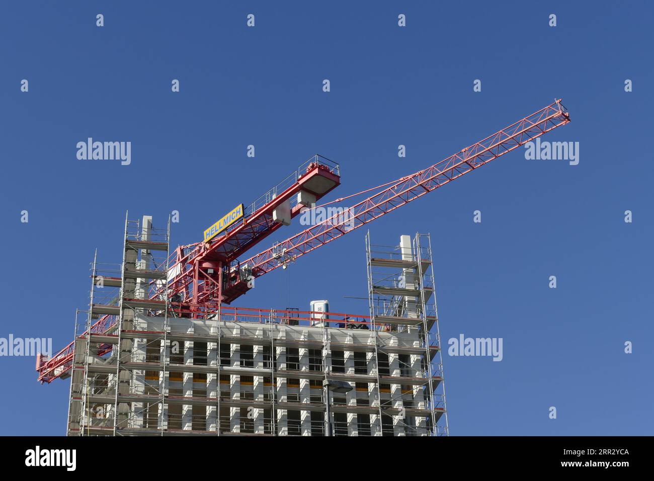 Shell of a commercial building, scaffolding, construction site ...