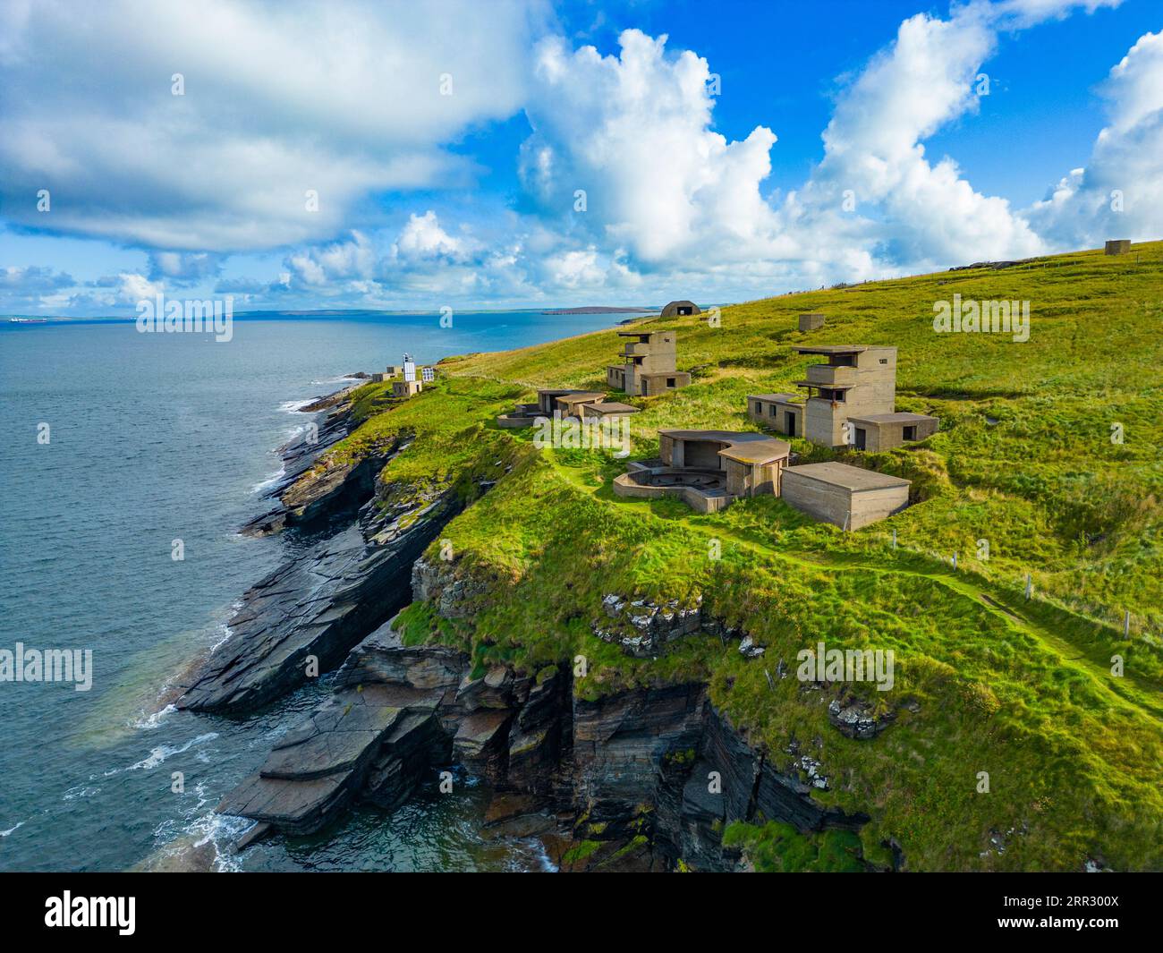 Aerial view of Balfour Battery coastal defences at Scapa Flow at Hoxa ...