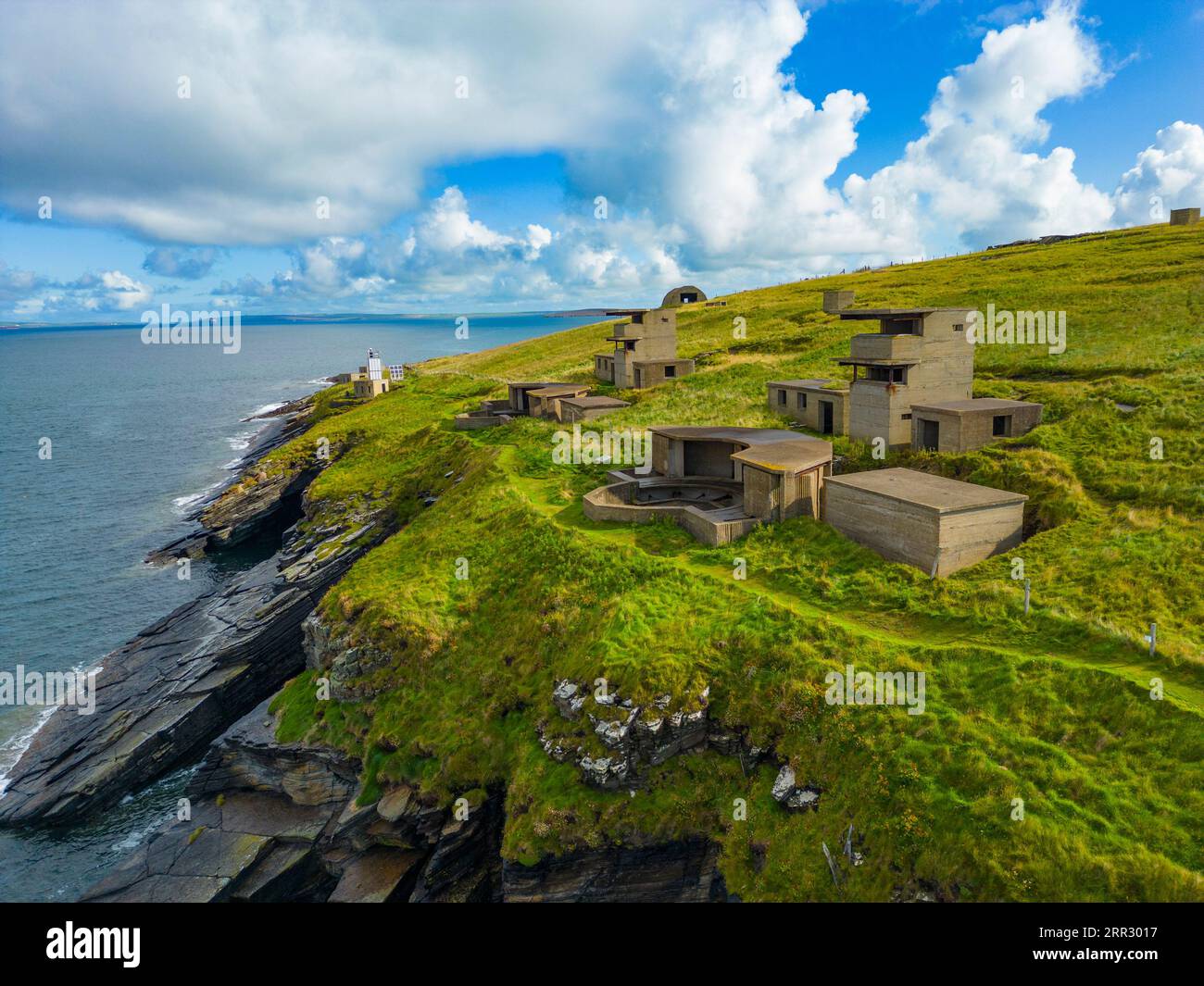 Aerial view of Balfour Battery coastal defences at Scapa Flow at Hoxa ...