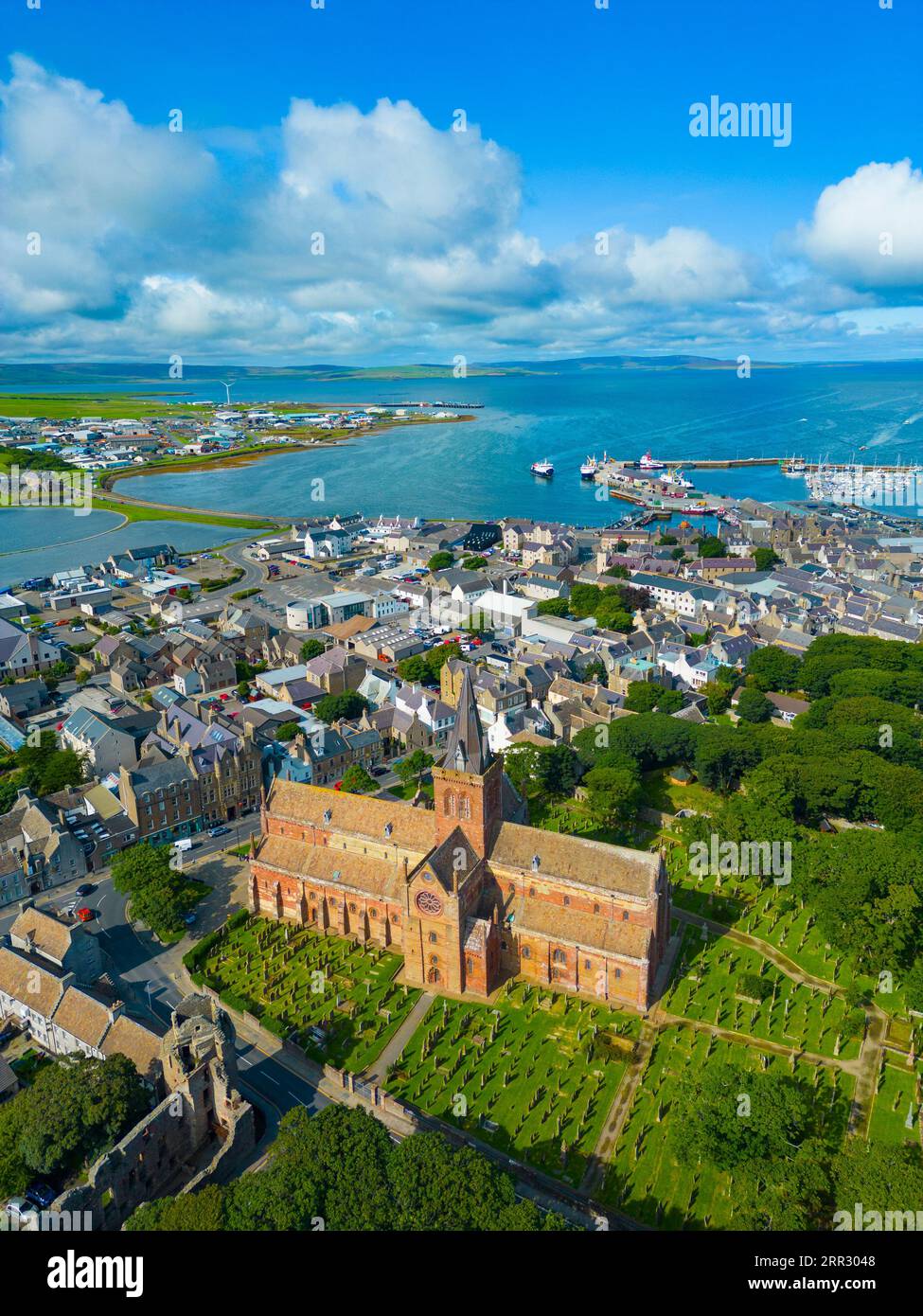 Aerial view of St Magnus Cathedral in Kirkwall, Mainland, Orkney ...