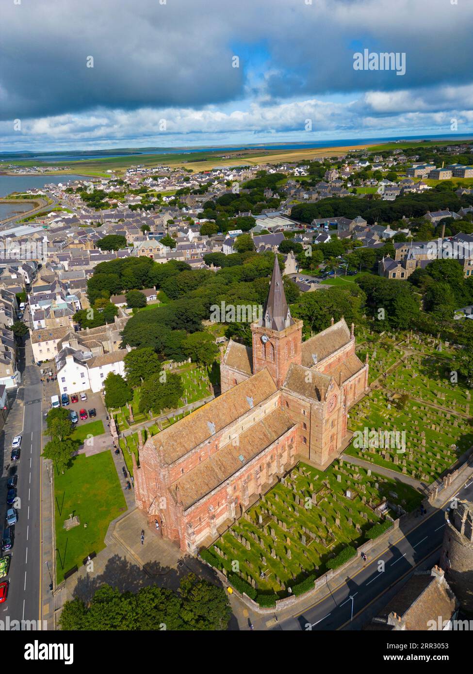Aerial view of St Magnus Cathedral in Kirkwall, Mainland, Orkney Islands, Scotland, UK Stock ...
