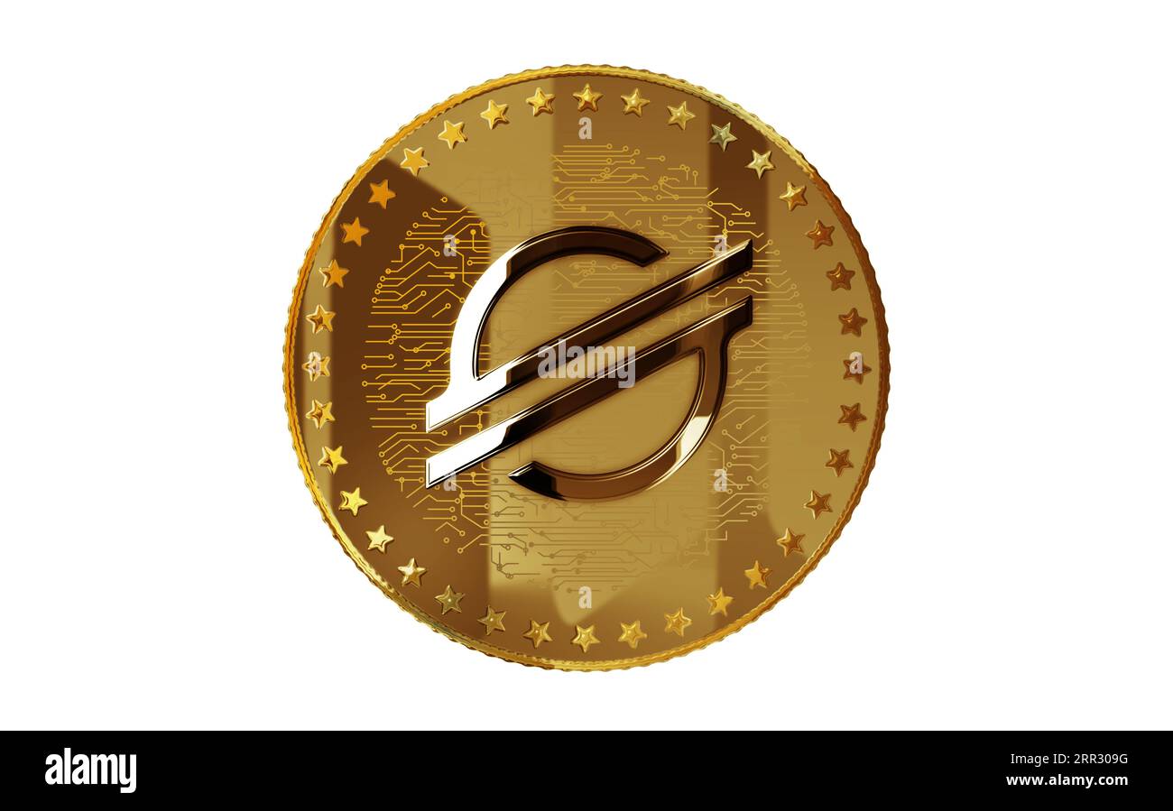Stellar XLM cryptocurrency isolated gold coin on green screen ...