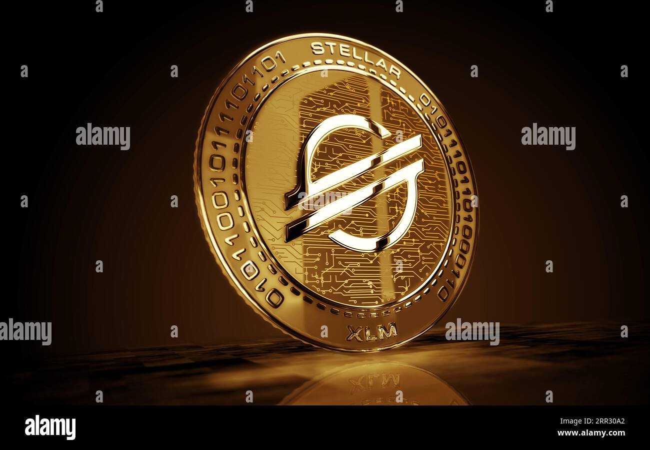 Stellar XLM cryptocurrency gold coin on green screen background ...