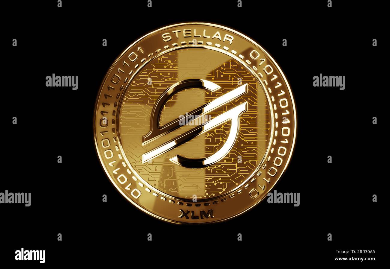 Stellar XLM cryptocurrency isolated gold coin on green screen ...