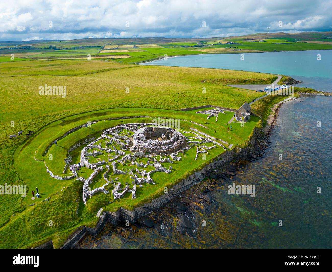 Aerial view of Broch of Gurness Iron Age broch village on West Mainland ...