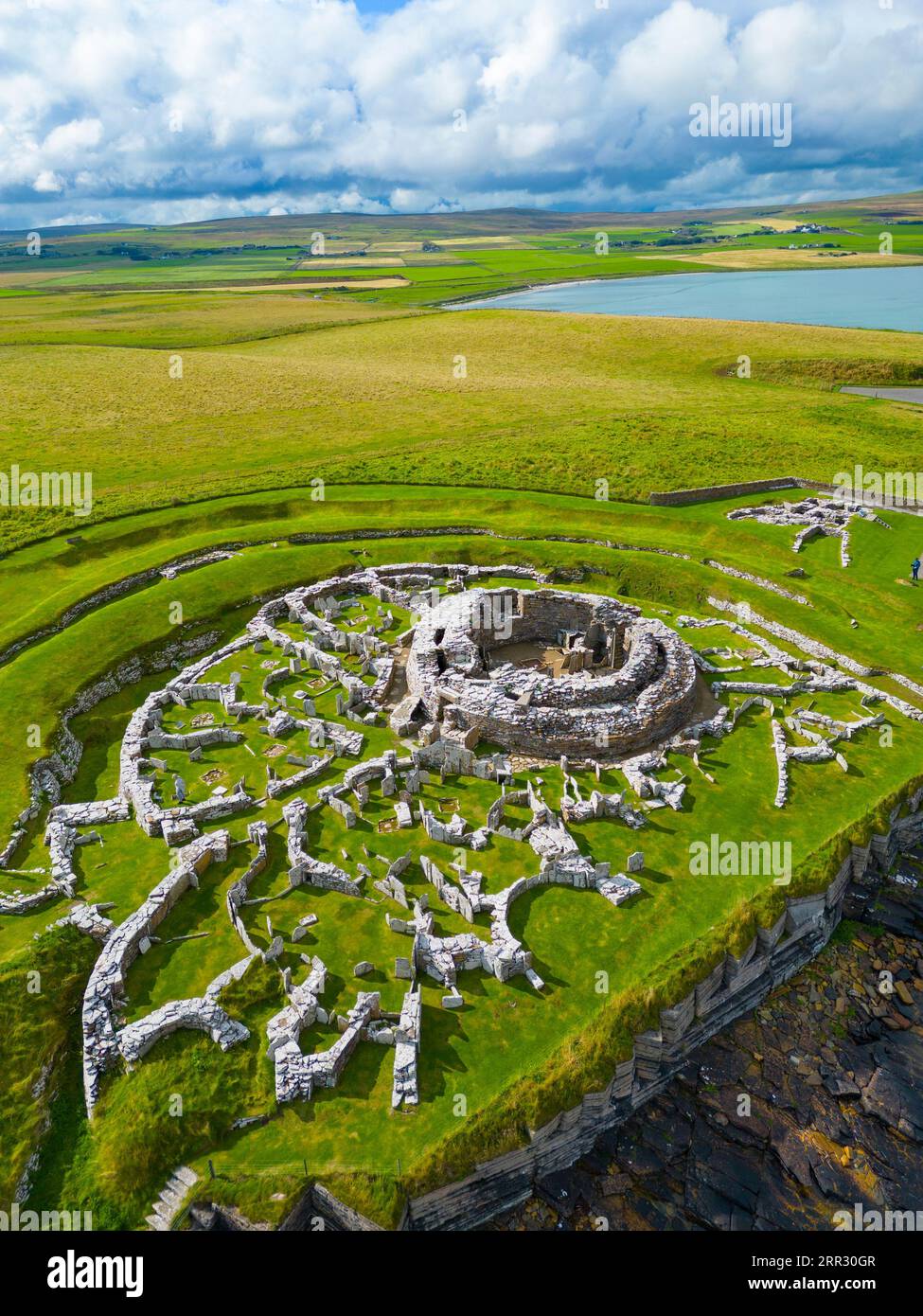 Aerial view of Broch of Gurness Iron Age broch village on West Mainland ...