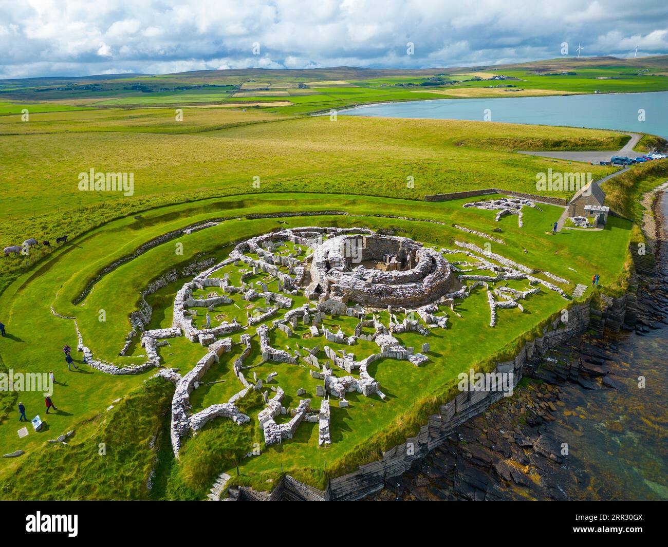Aerial view of Broch of Gurness Iron Age broch village on West Mainland ...