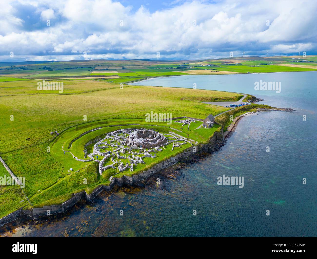Aerial view of Broch of Gurness Iron Age broch village on West Mainland ...