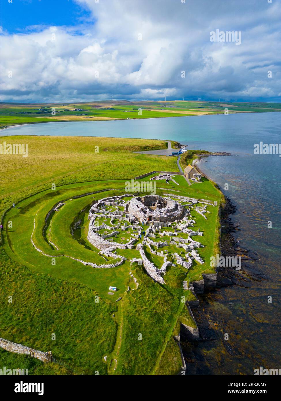 Aerial view of Broch of Gurness Iron Age broch village on West Mainland ...