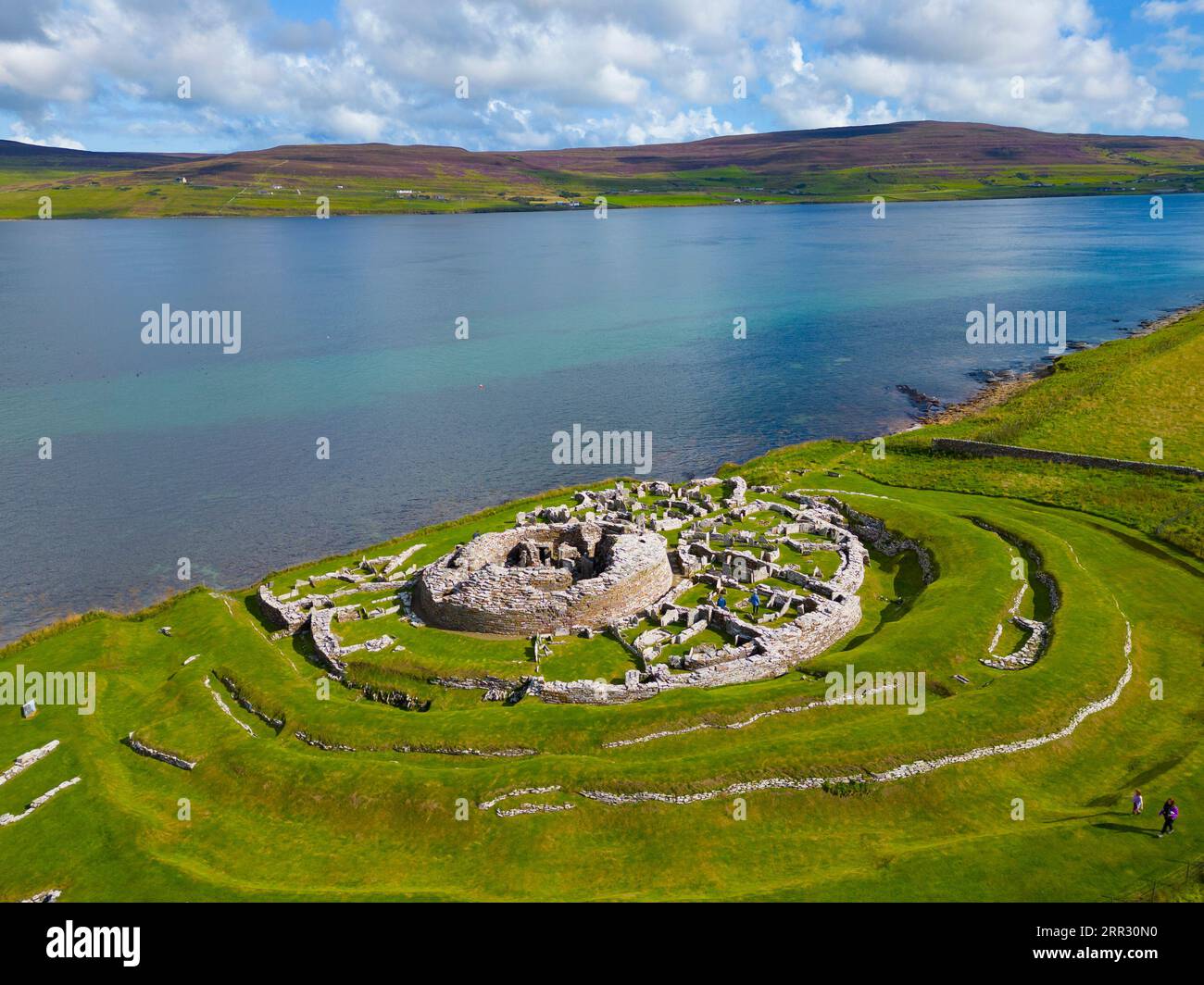 Aerial view of Broch of Gurness Iron Age broch village on West Mainland ...