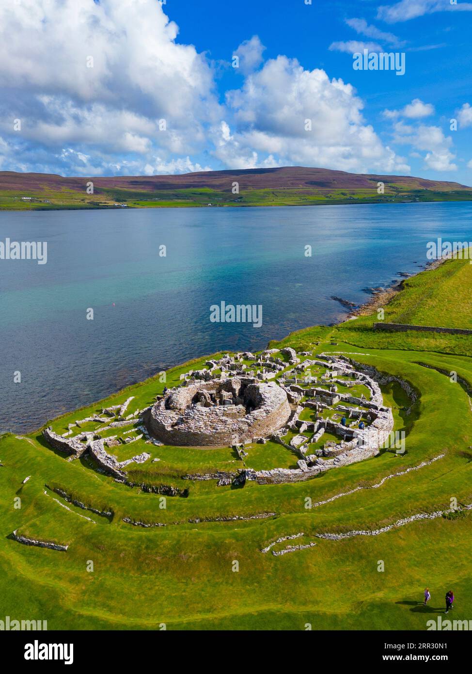 Aerial view of Broch of Gurness Iron Age broch village on West Mainland ...