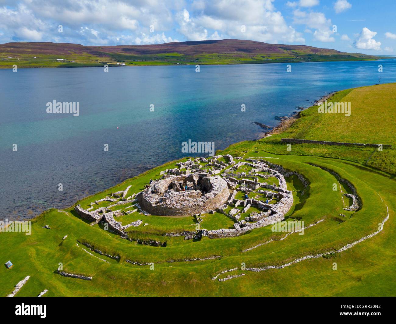 Aerial view of Broch of Gurness Iron Age broch village on West Mainland ...
