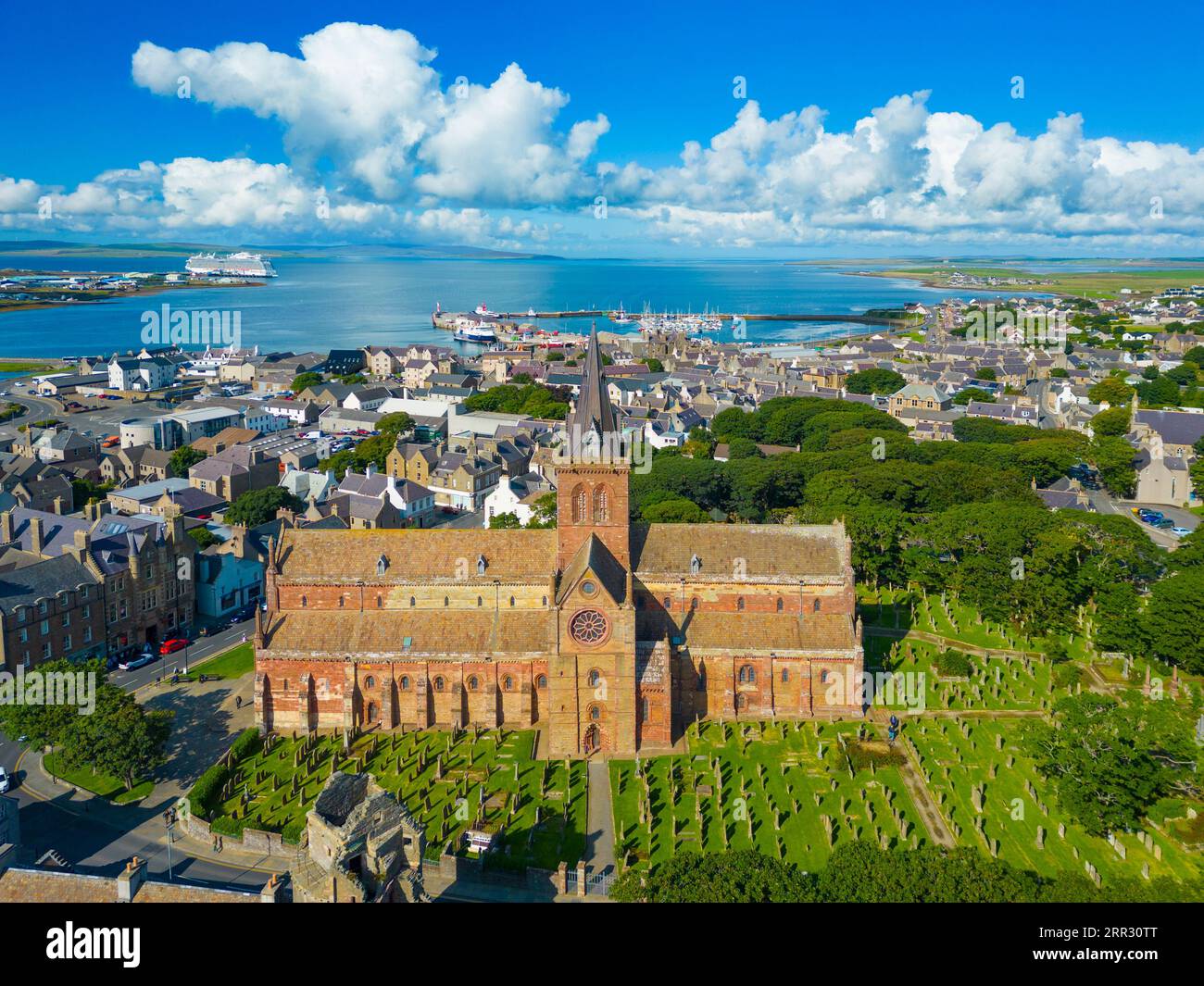 Aerial view of St Magnus Cathedral in Kirkwall, Mainland, Orkney ...