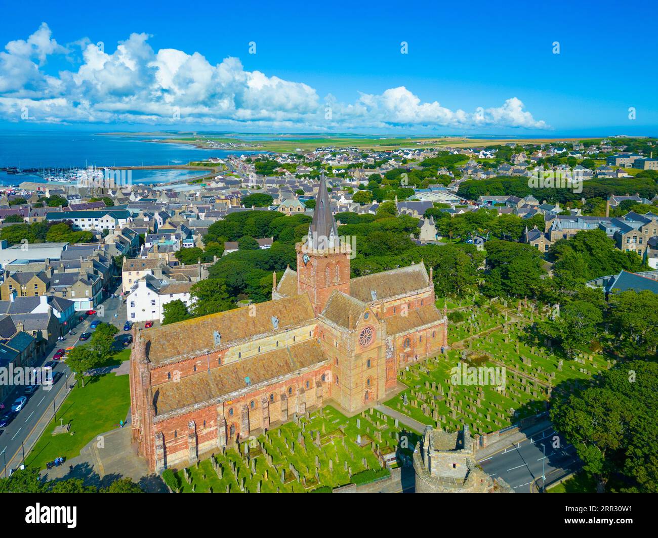 Aerial view of St Magnus Cathedral in Kirkwall, Mainland, Orkney ...