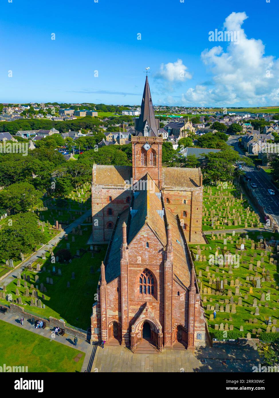 Aerial view of St Magnus Cathedral in Kirkwall, Mainland, Orkney ...