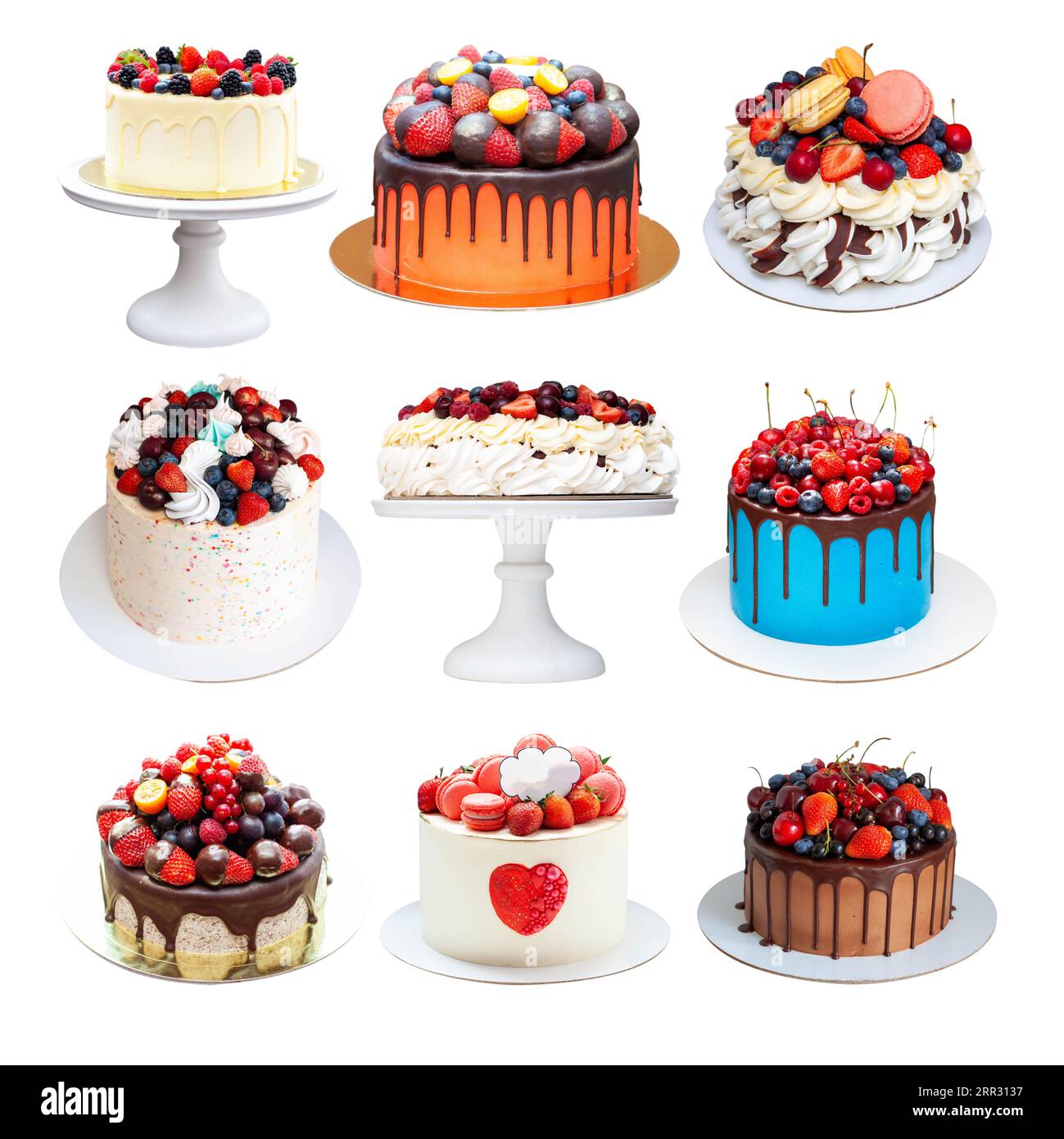 Set of different delicious cakes with fresh berries isolated on white ...