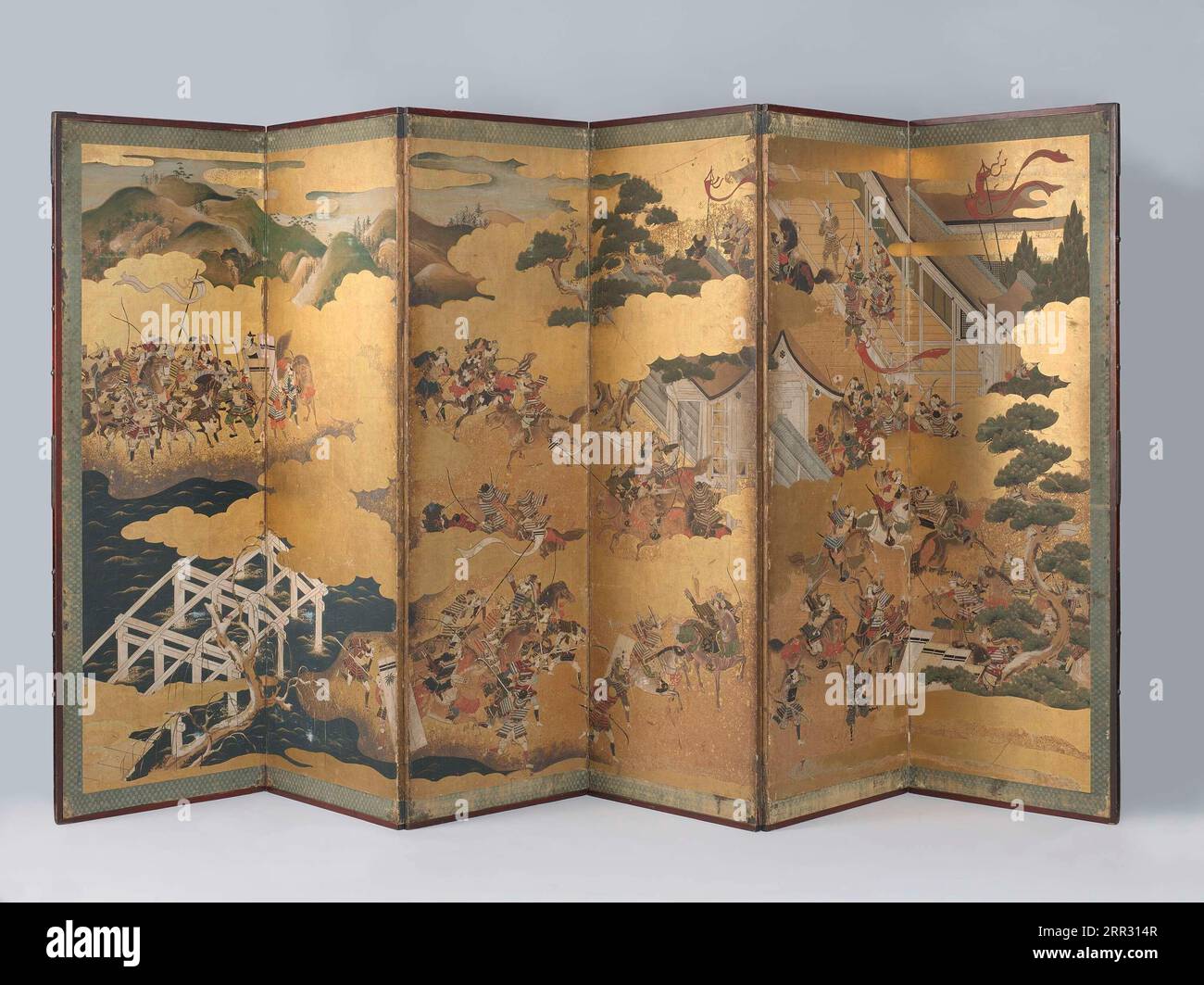 Folding screen, six-part, episode from the Heiji war., Japan, 1675 ...
