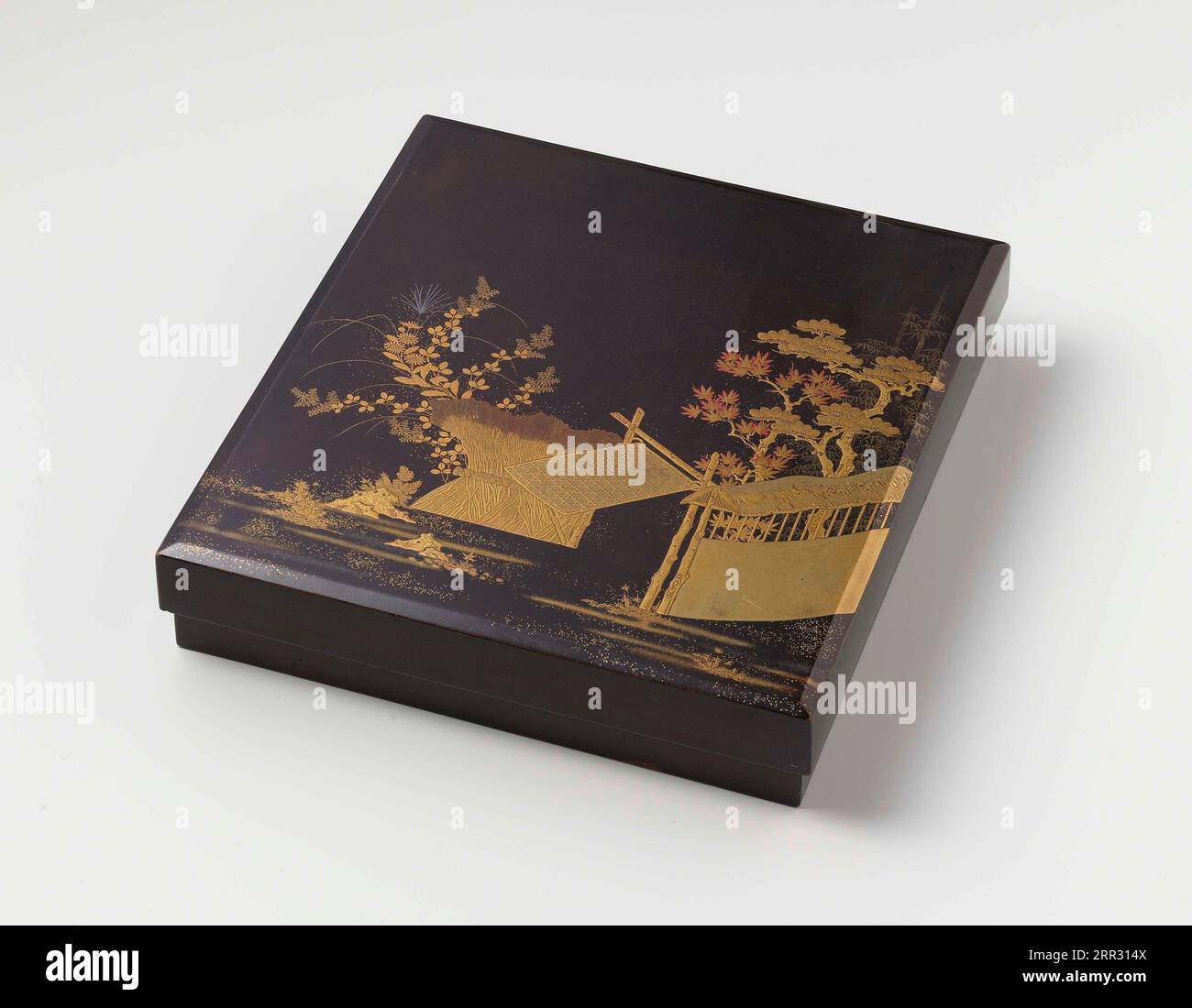Suzuribako, Writing box (suzuribako) of black lacquerware with on the ...