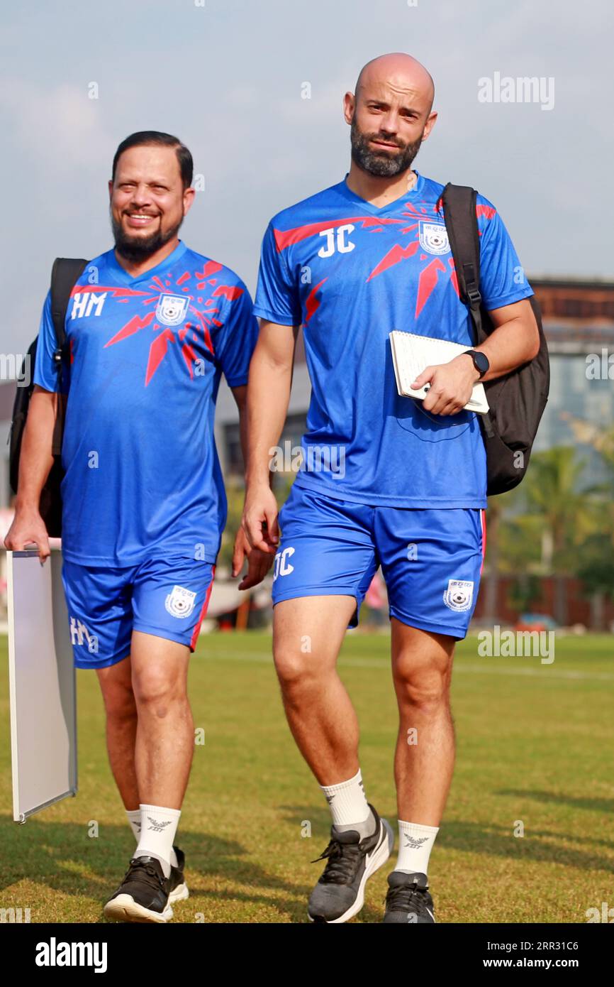 Bangladesh National Team Head Coach Javier Cabrera and assistant coach Hassan Al-Mamun as ...