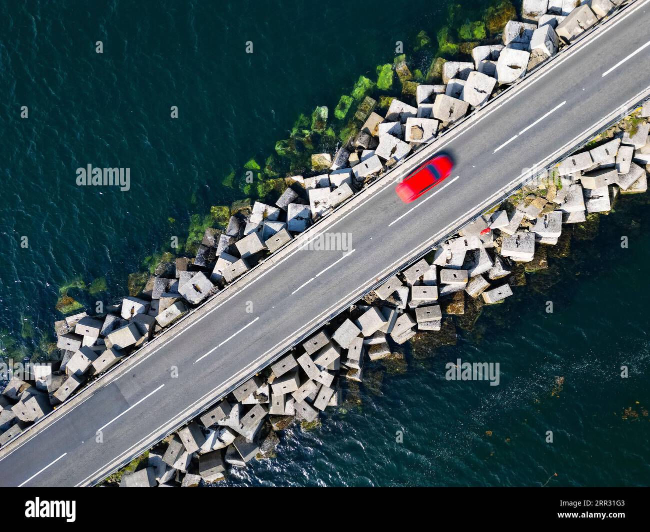 Aerial view of Churchill Barrier and causeway in Orkney Islands ...