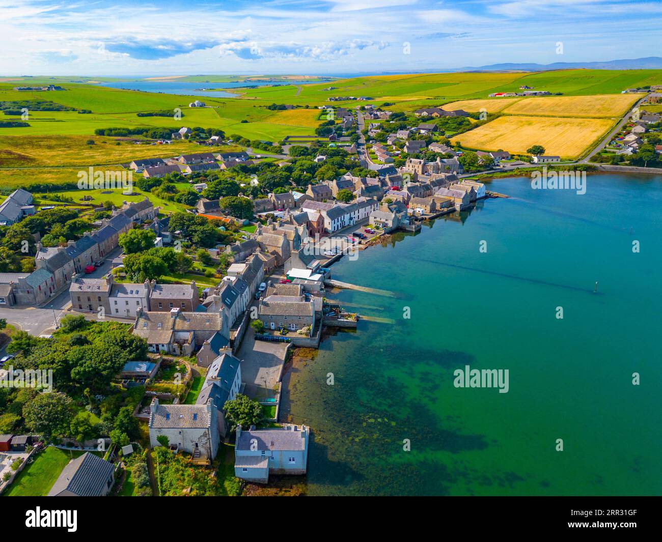 Aerial view of St Margaret’s Hope village on South Ronaldsay, Orkney ...