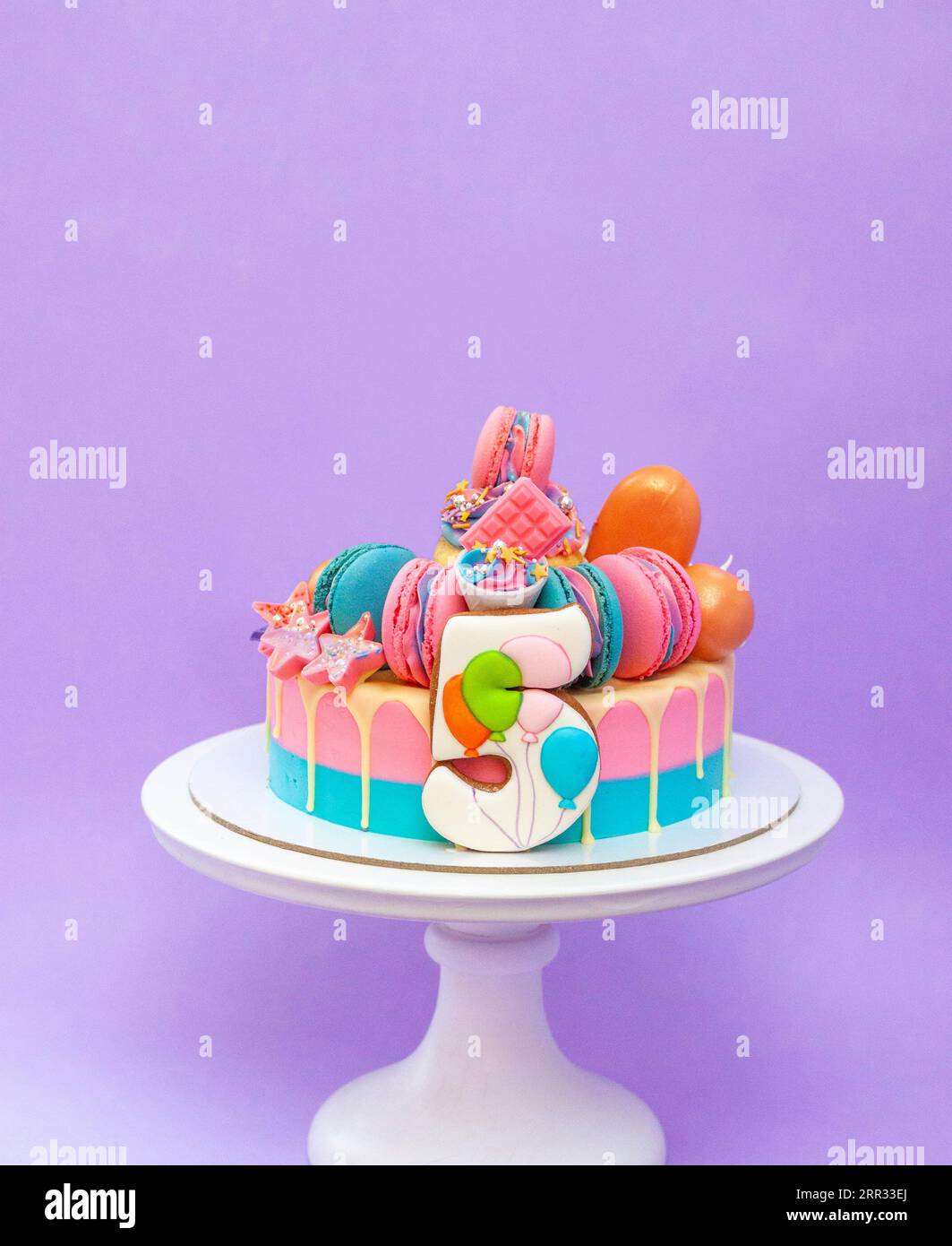 Birthday cake for 5 anniversary twins birthday. Blue and pink colored ...