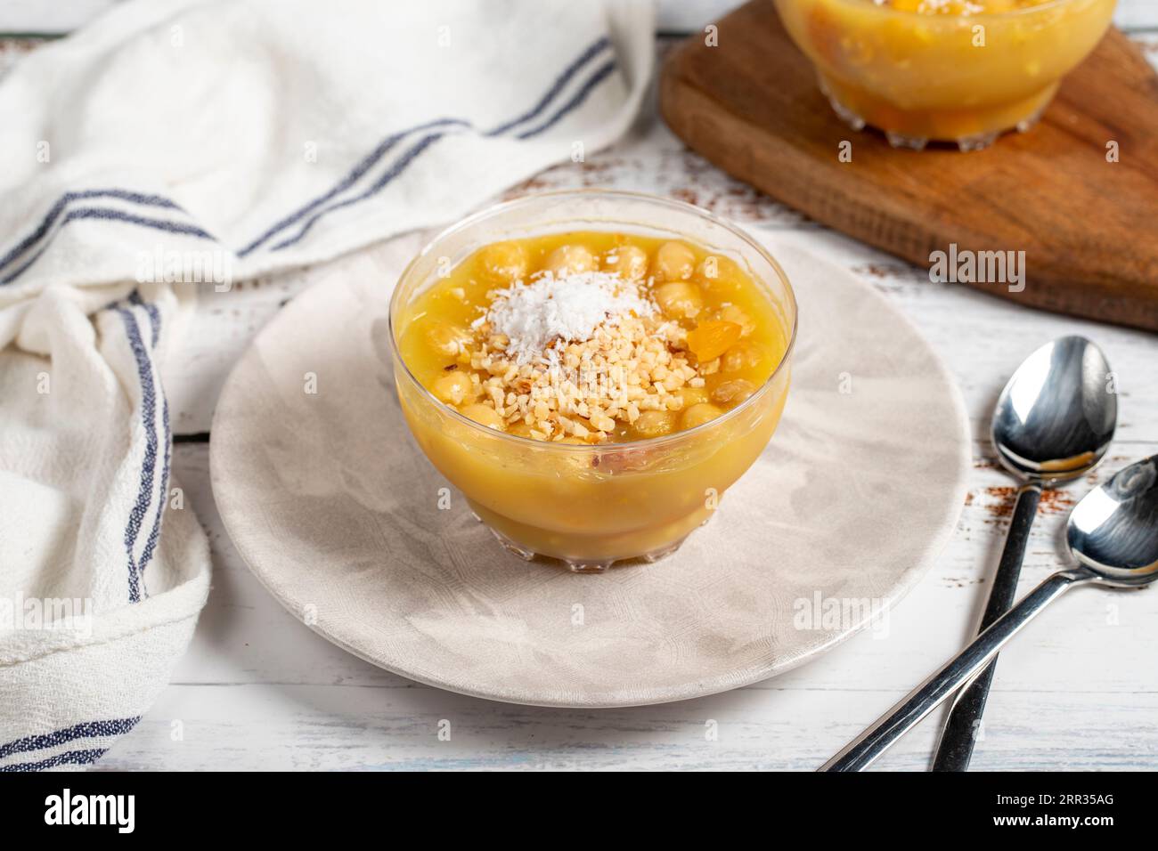 Traditional Turkish delicious Ashura. Delicious noah pudding in bowl ...