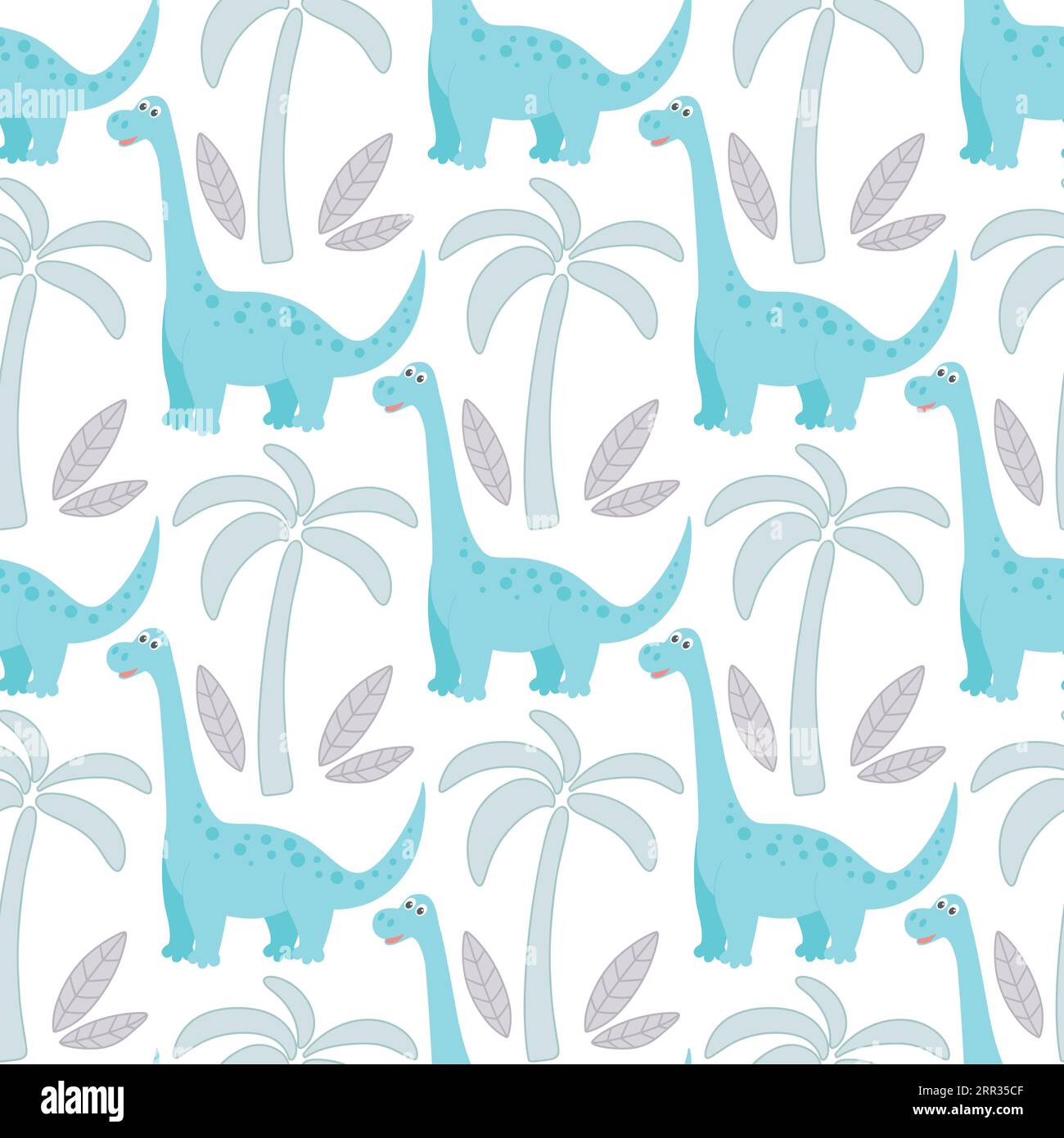 Funny dinosaurs and palm trees seamless pattern. Baby background with ...