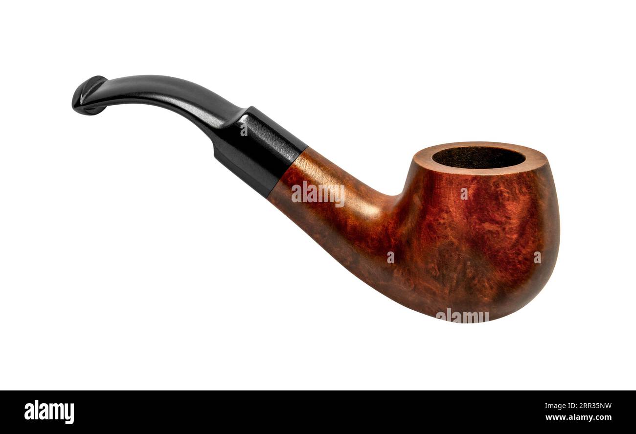 Bent tobacco pipe with saddle stem made of briar wood isolated in white ...