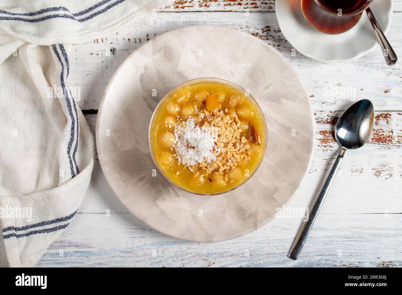 Traditional Turkish delicious Ashura. Delicious noah pudding in bowl ...