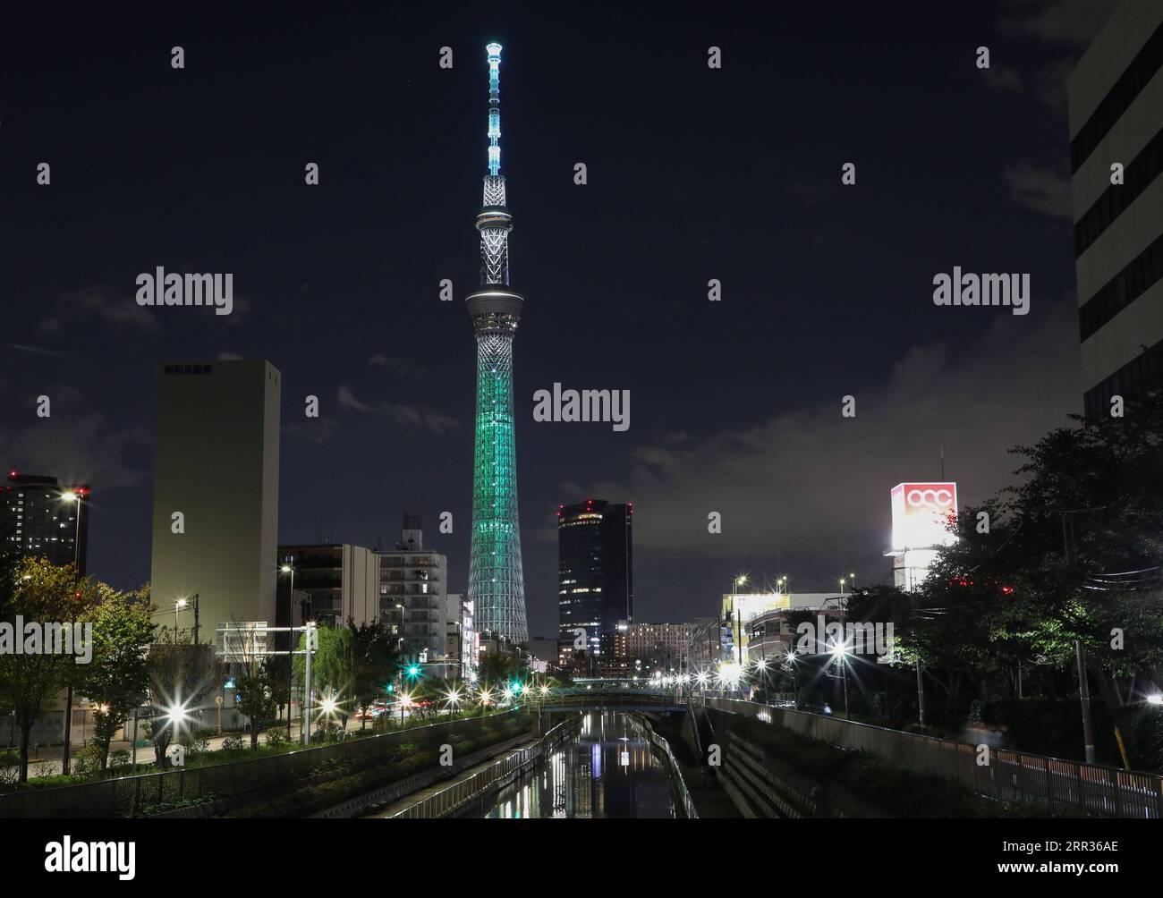 201024 -- TOKYO, Oct. 24, 2020 -- Tokyo Skytree is illuminated with a color symbolizing one of ...