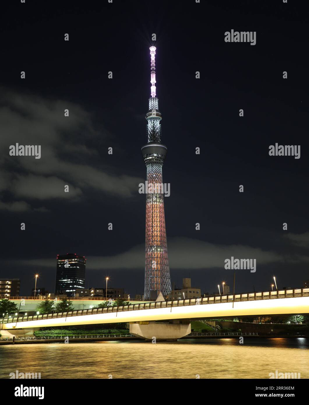 201024 -- TOKYO, Oct. 24, 2020 -- Tokyo Skytree is illuminated with a color symbolizing one of ...