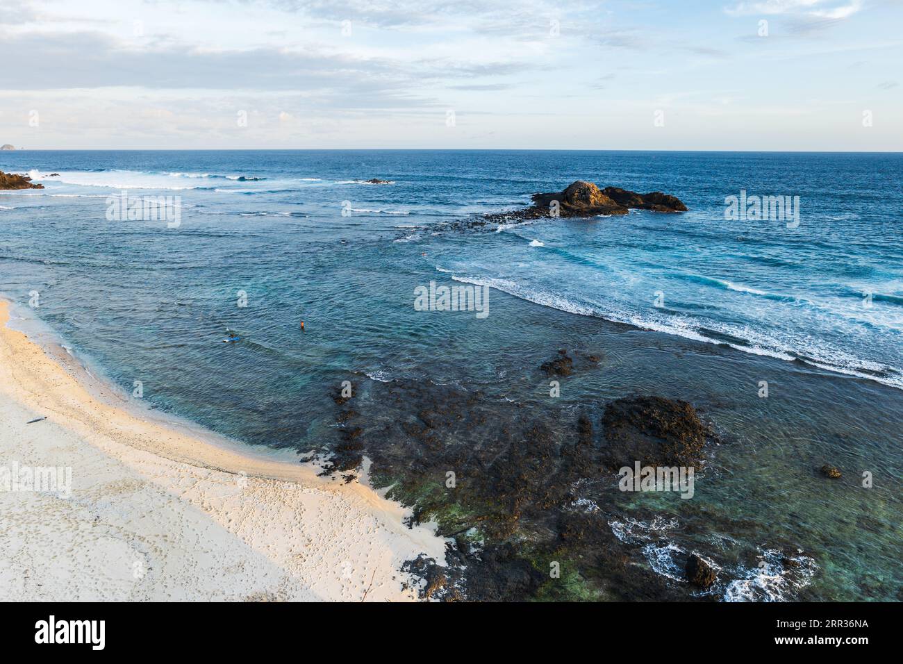 Lombok, Indonesia, Beach ocean sunset drone aerial view landscape at ...