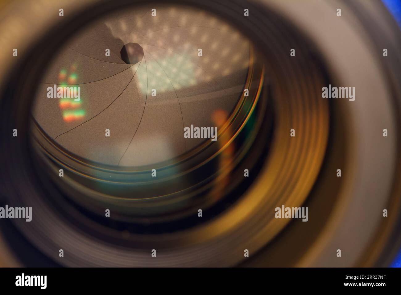 Close up on a front glass with the aperture diaphragm visible Stock ...