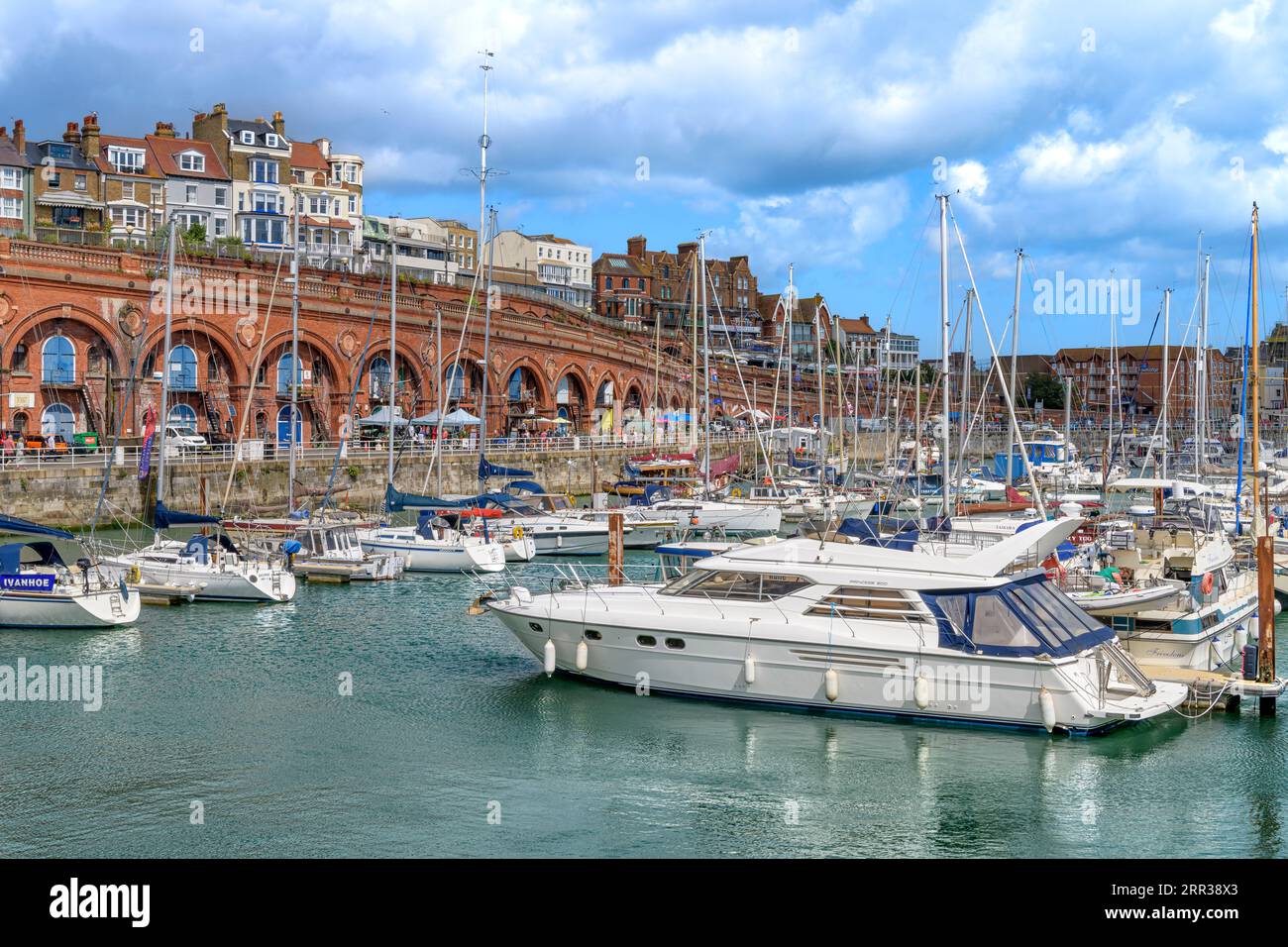 Mid day at Ramsgate Yacht Marina. With fishing boats, yachts, little ...