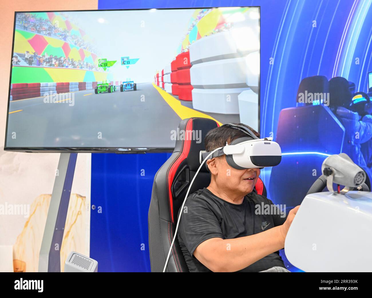 Beijing, China. 6th Sep, 2023. A visitor tries a VR game at the ...