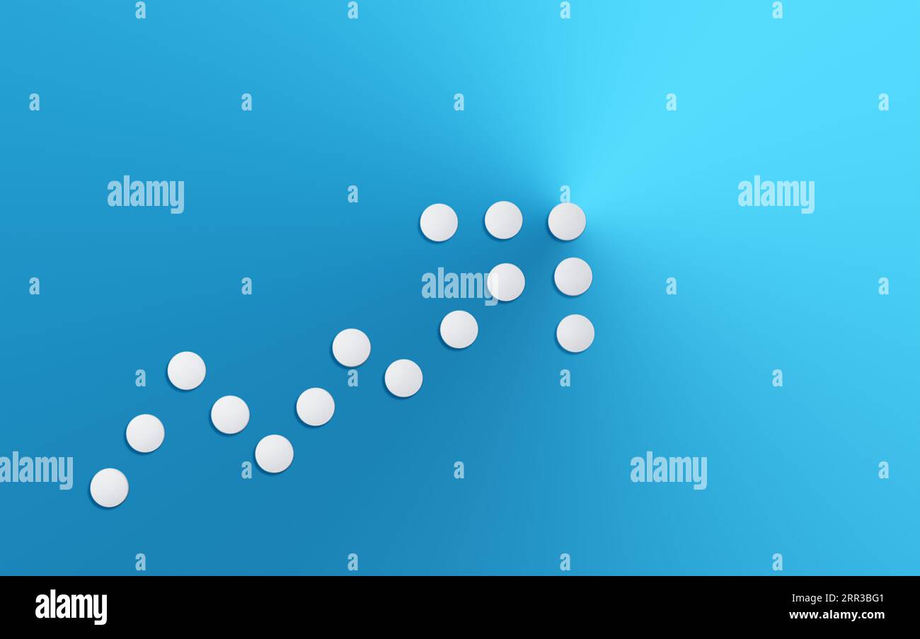 Healthcare and Medical, blue background with arrow of white pills in ...