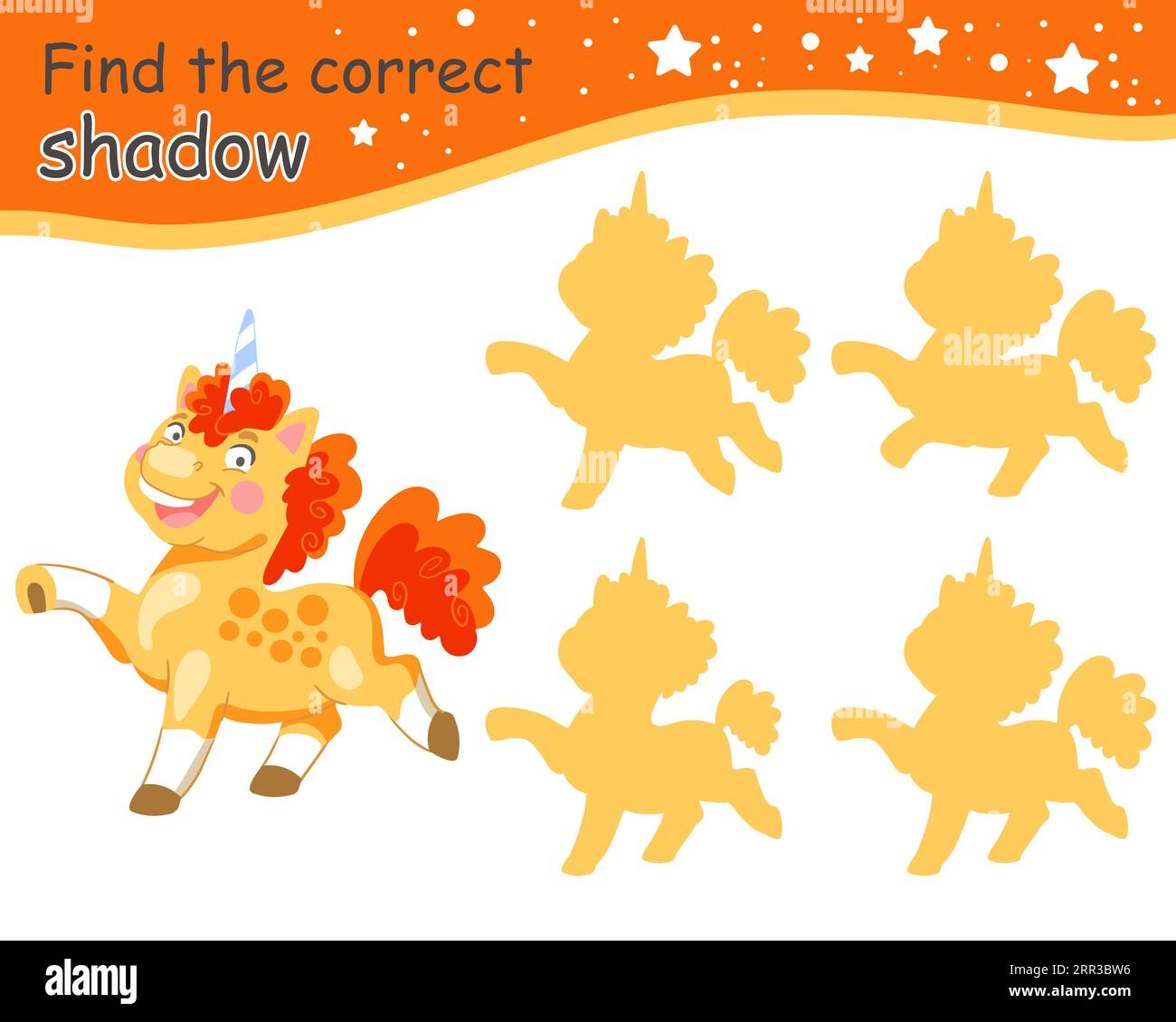 Find the correct shadow. Cute unicorn and yellow shadows. Educational ...