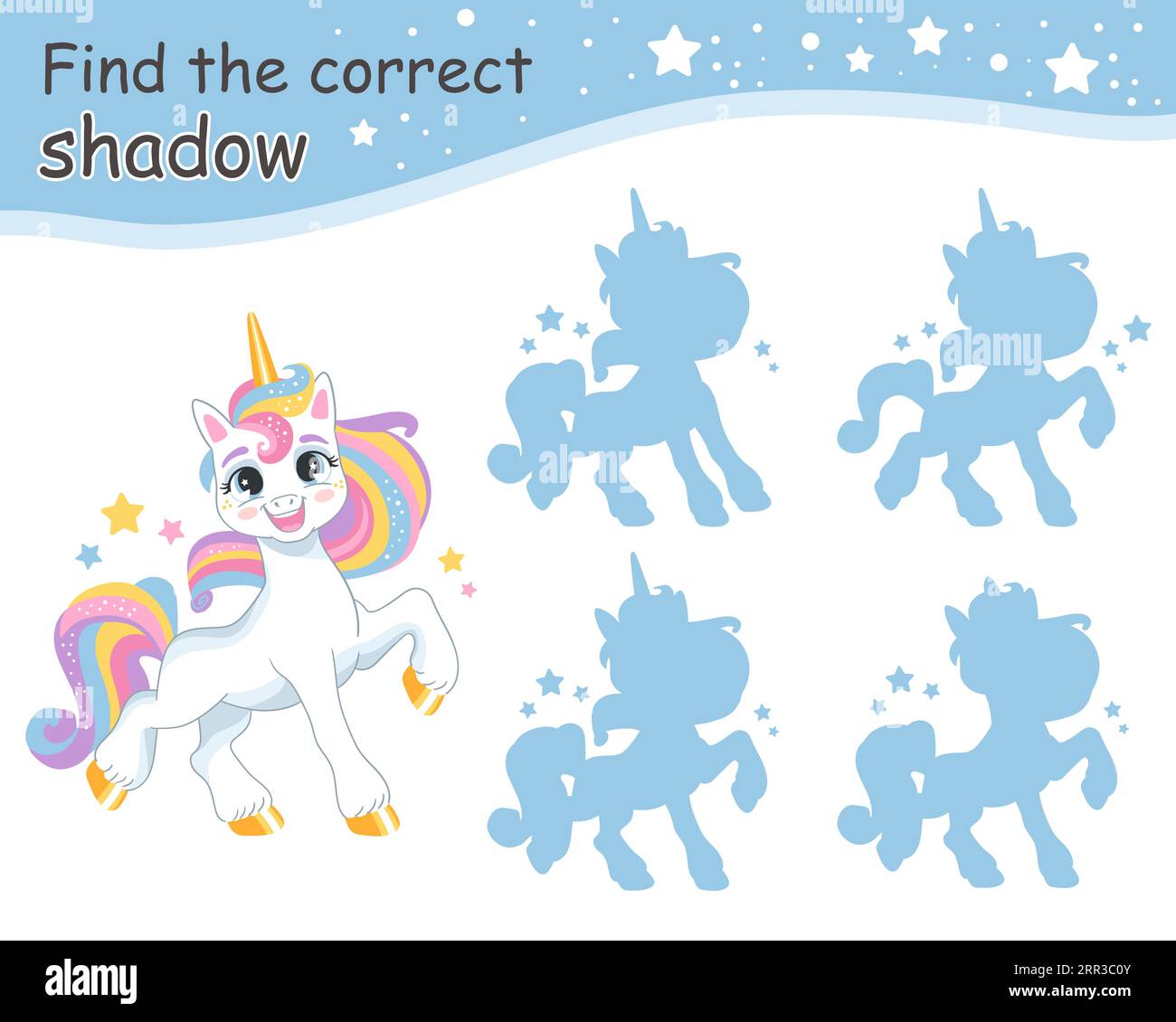 Find the correct shadow. Cute unicorn and blue shadows. Educational ...