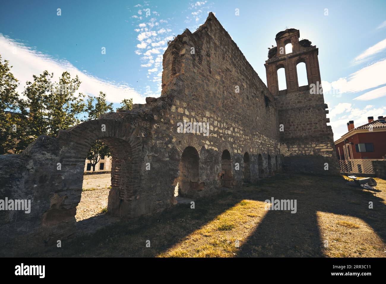 View to The Walls of Avila historic city, against blue sky during sunny ...