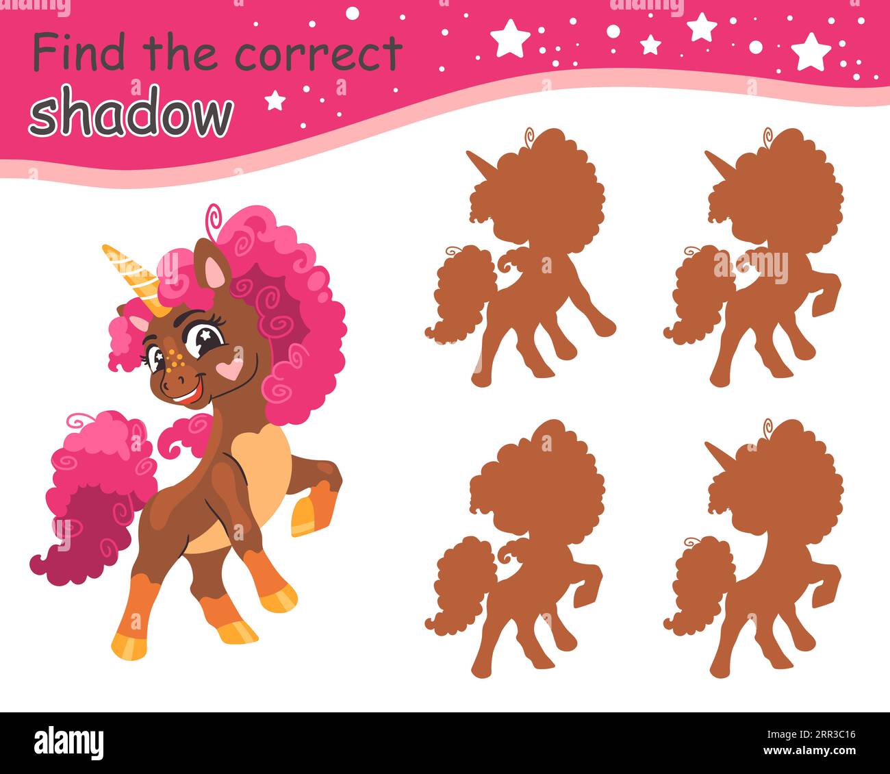 Find the correct shadow. Cute curly unicorn and brown shadows ...